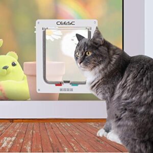 CEESC Large Cat Door (Outer Size 11" x 9.8"), 4 Way Locking Cat Door for Windows & Sliding Glass Door, Weatherproof Cat Flap Door for Cats & Doggie with Circumference < 24.8"