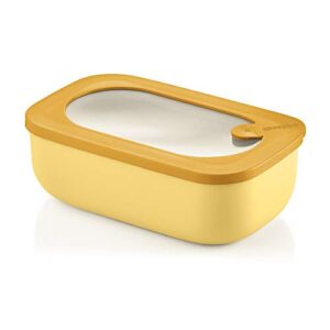 guzzini kitchen active design, rectangular airtight container for fridge/freezer/microwave oven, lunch box-20 x 12 x h7 cm, 900 cc, ochre, 0