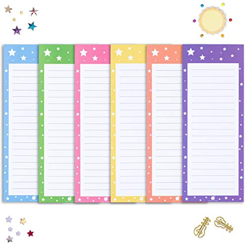 Peach Tree Shade Magnetic Notepads, 6-Pack 60 Sheets Per Pad 3.5” x 9”, Star Patterns, for Fridge, Kitchen, Shopping, Grocery, To-Do List, Memo, Reminder, Note, Book, Stationery (Starnotes Sunrise)