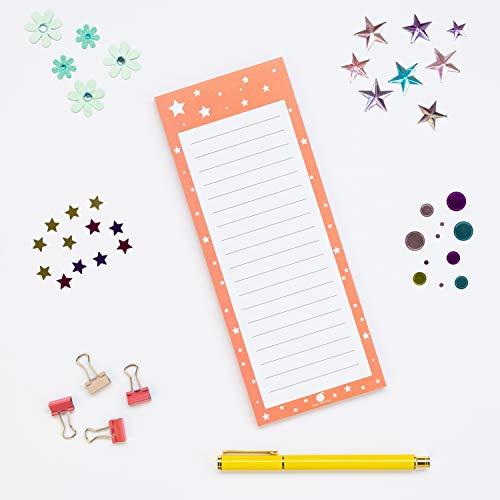 Peach Tree Shade Magnetic Notepads, 6-Pack 60 Sheets Per Pad 3.5” x 9”, Star Patterns, for Fridge, Kitchen, Shopping, Grocery, To-Do List, Memo, Reminder, Note, Book, Stationery (Starnotes Sunrise)