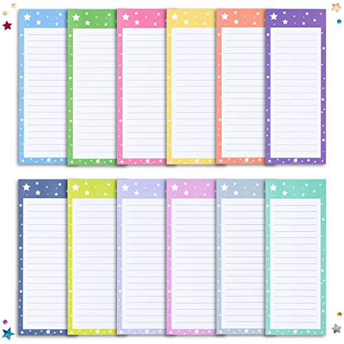 Peach Tree Shade Magnetic Notepads, 12-Pack of 60 Sheets 3.5" x 9", Star Patterns, for Fridge, Kitchen, Shopping, Grocery, To-Do List, Memo, Reminder, Note, Stationery (Starnotes Sunrise & Moonlight)