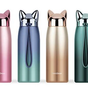 Cute Cat Fox Tumbler Travel Mug,10oz Stainless Steel Hot Cold Thermoses Water Bottle for Cat Lover Gifts(Dark Green)