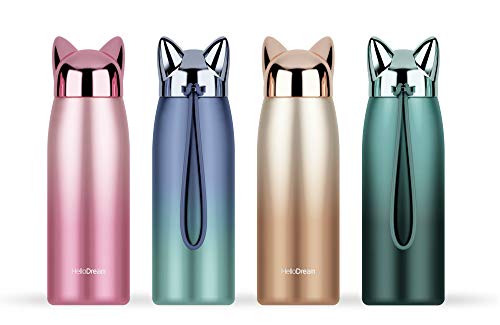 Cute Cat Fox Tumbler Travel Mug,10oz Stainless Steel Hot Cold Thermoses Water Bottle for Cat Lover Gifts(Dark Green)