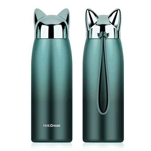 Cute Cat Fox Tumbler Travel Mug,10oz Stainless Steel Hot Cold Thermoses Water Bottle for Cat Lover Gifts(Dark Green)