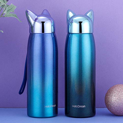 Cute Cat Fox Tumbler Travel Mug,10oz Stainless Steel Hot Cold Thermoses Water Bottle for Cat Lover Gifts(Dark Green)