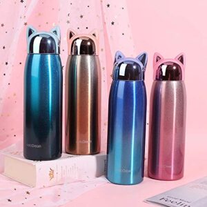 Cute Cat Fox Tumbler Travel Mug,10oz Stainless Steel Hot Cold Thermoses Water Bottle for Cat Lover Gifts(Dark Green)