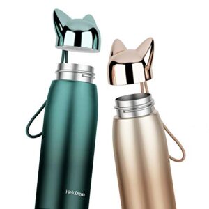 Cute Cat Fox Tumbler Travel Mug,10oz Stainless Steel Hot Cold Thermoses Water Bottle for Cat Lover Gifts(Dark Green)