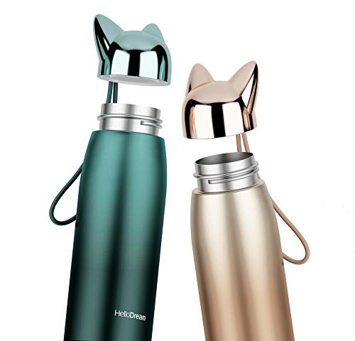 Cute Cat Fox Tumbler Travel Mug,10oz Stainless Steel Hot Cold Thermoses Water Bottle for Cat Lover Gifts(Dark Green)