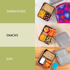 WeeSprout 18/8 Stainless Steel Bento Box (Compact Lunch Box) - 3 Compartment Metal Lunch Containers, for Kids & Adults, Bonus Dip Container, Fits in Lunch Bag & Backpack