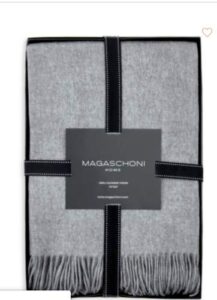 magaschoni solid 100% cashmere throw with tassel edge grey gift box 50" w x 60" l