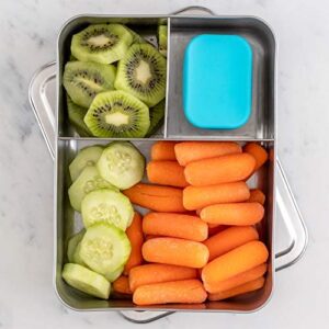 weesprout 18/8 stainless steel bento box (large) - 3 compartment metal lunch box, for kids & adults, bonus dip container, fits in lunch & work bags, dishwasher & freezer friendly