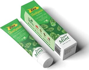 the dirt gluten & fluoride free coconut oil toothpaste - vital toothpaste botanically sweetened, no artificial flavors or colors | super mint, 10 week supply