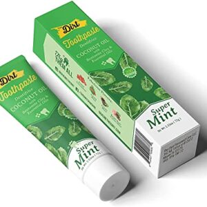 The Dirt Gluten & Fluoride Free Coconut Oil Toothpaste - Vital Toothpaste Botanically Sweetened, No Artificial Flavors or Colors | Super Mint, 10 Week Supply