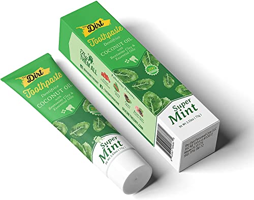 The Dirt Gluten & Fluoride Free Coconut Oil Toothpaste - Vital Toothpaste Botanically Sweetened, No Artificial Flavors or Colors | Super Mint, 10 Week Supply