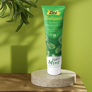 The Dirt Gluten & Fluoride Free Coconut Oil Toothpaste - Vital Toothpaste Botanically Sweetened, No Artificial Flavors or Colors | Super Mint, 10 Week Supply