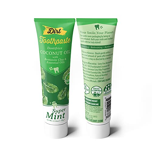 The Dirt Gluten & Fluoride Free Coconut Oil Toothpaste - Vital Toothpaste Botanically Sweetened, No Artificial Flavors or Colors | Super Mint, 10 Week Supply