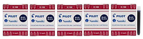 Pilot Namiki IC100 Fountain Pen Ink Cartridge, Blue/Black, 12 Cartridges per Pack, 5 Pack