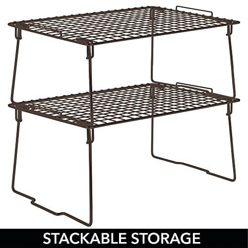 mDesign Farmhouse Metal Stacking Storage Shelf - Closet, Cabinet, Countertop 2-Tier Raised Organizer - for Bedrooms, Bathrooms, Entryways, Hallways - Bronze