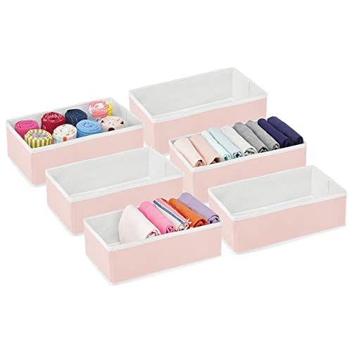 mDesign Soft Fabric Dresser Drawer and Closet Storage Organizer Bin for Bedroom - Holds Lingerie, Bras, Socks, Leggings, Clothes, Purses, Scarves, Jane Collection - 6 Pack - Pink/White