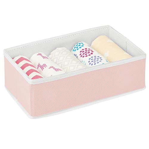 mDesign Soft Fabric Dresser Drawer and Closet Storage Organizer Bin for Bedroom - Holds Lingerie, Bras, Socks, Leggings, Clothes, Purses, Scarves, Jane Collection - 6 Pack - Pink/White