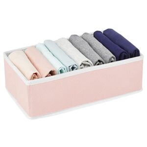 mDesign Soft Fabric Dresser Drawer and Closet Storage Organizer Bin for Bedroom - Holds Lingerie, Bras, Socks, Leggings, Clothes, Purses, Scarves, Jane Collection - 6 Pack - Pink/White