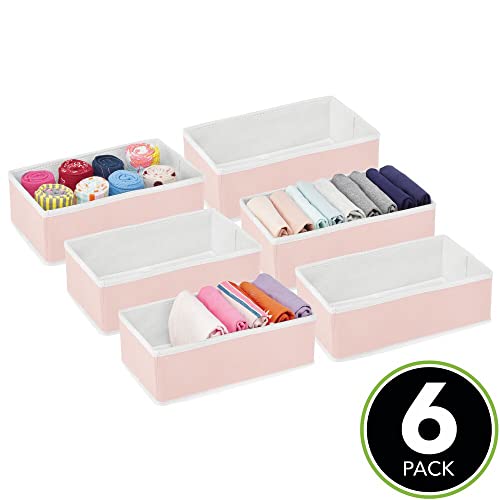 mDesign Soft Fabric Dresser Drawer and Closet Storage Organizer Bin for Bedroom - Holds Lingerie, Bras, Socks, Leggings, Clothes, Purses, Scarves, Jane Collection - 6 Pack - Pink/White