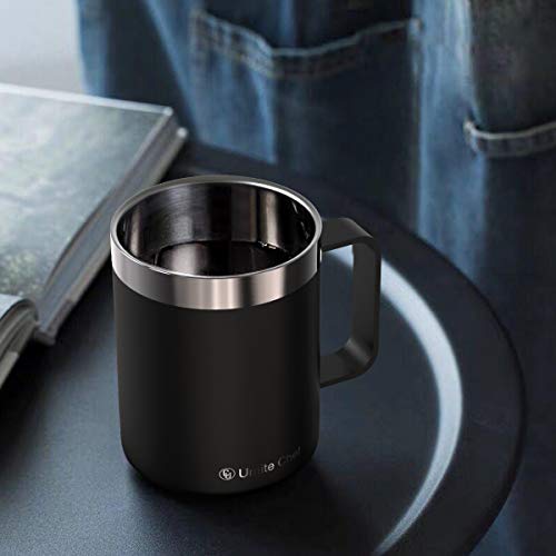 Umite Chef Stainless Steel Insulated Coffee Mug Tumbler with Handle, 12 oz Double Wall Vacuum Tumbler Cup with Lid Insulated Camping Tea Flask for Hot & Cold Drinks(Black)