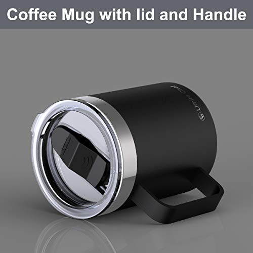 Umite Chef Stainless Steel Insulated Coffee Mug Tumbler with Handle, 12 oz Double Wall Vacuum Tumbler Cup with Lid Insulated Camping Tea Flask for Hot & Cold Drinks(Black)