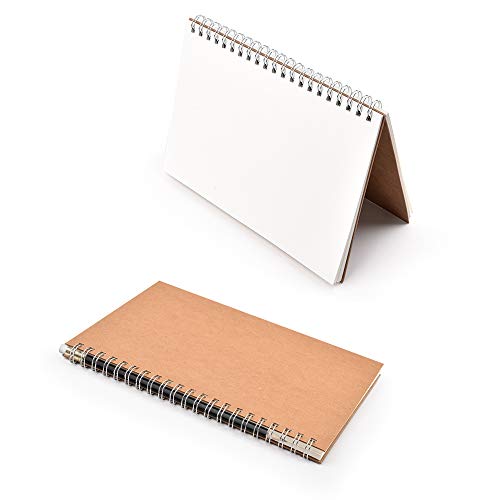 KeLiTi Blank Spiral Notebook with Soft Cover,Blank Journal,Blank Sketch Book Pad, Wirebound Notebook Planner Memo Notepads Diary with Unlined Paper,100 Pages/ 50 Sheets, 7.5 inch x 5.1 inch (Brown)