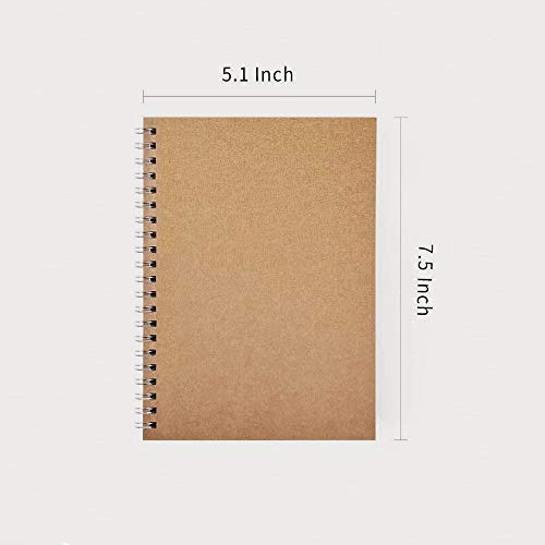 KeLiTi Blank Spiral Notebook with Soft Cover,Blank Journal,Blank Sketch Book Pad, Wirebound Notebook Planner Memo Notepads Diary with Unlined Paper,100 Pages/ 50 Sheets, 7.5 inch x 5.1 inch (Brown)