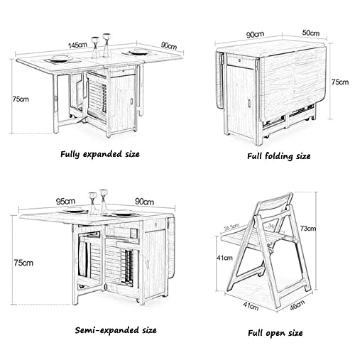 Folding table and chair-Small Household Storage Retractable 1.45m Dining Table and Dining Table, 4-6 People, Cherry Color