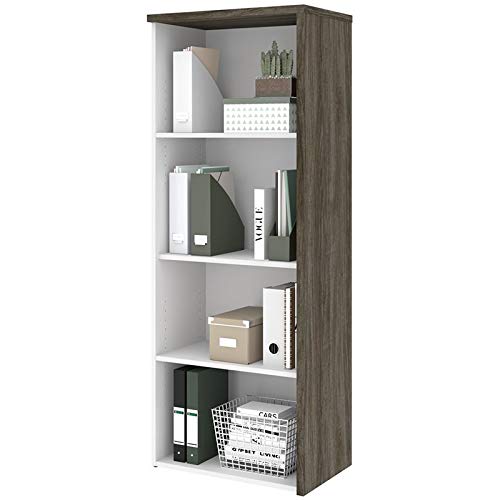 Bestar Gemma 4 Shelf Bookcase in Walnut Gray and White