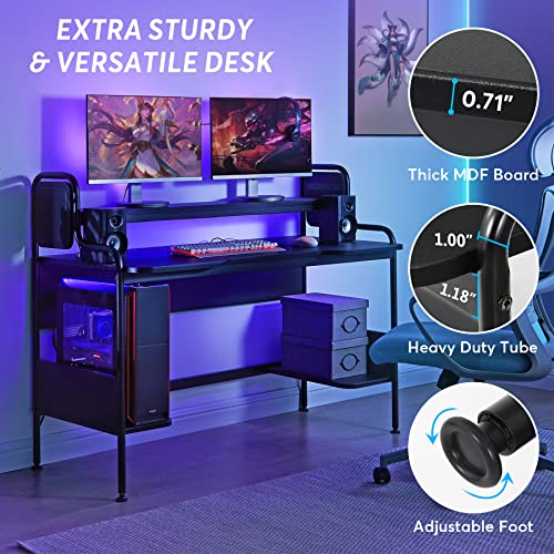 Tribesigns 55 Inch Computer Desk with Hutch, Large Gaming Desk with Monitor Shelf and Storage Shelves, Studio Workstation Desk Studying Writing Table for Home Office (Black)