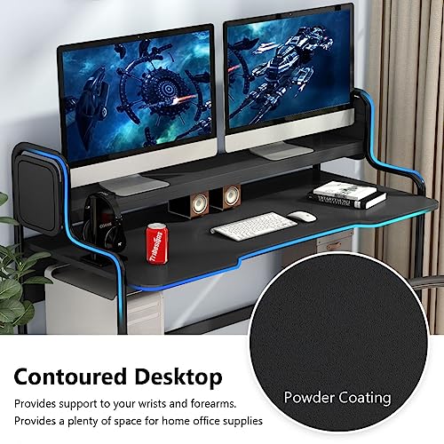 Tribesigns 55 Inch Computer Desk with Hutch, Large Gaming Desk with Monitor Shelf and Storage Shelves, Studio Workstation Desk Studying Writing Table for Home Office (Black)