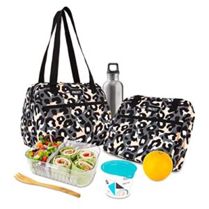 PackIt Freezable Hampton Lunch Bag, Wild Leopard Gray, Built with EcoFreeze Technology, Collapsible, Reusable, Zip Closure with Front Pocket and Shoulder Straps, Perfect for Tweens and Adults