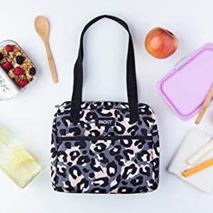 PackIt Freezable Hampton Lunch Bag, Wild Leopard Gray, Built with EcoFreeze Technology, Collapsible, Reusable, Zip Closure with Front Pocket and Shoulder Straps, Perfect for Tweens and Adults