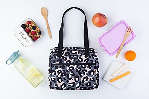 PackIt Freezable Hampton Lunch Bag, Wild Leopard Gray, Built with EcoFreeze Technology, Collapsible, Reusable, Zip Closure with Front Pocket and Shoulder Straps, Perfect for Tweens and Adults