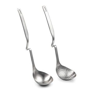 imeea hot pot ladle set slotted spoons for cooking sus304 stainless steel soup ladles for serving, 12-inch