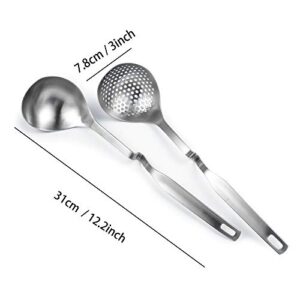 IMEEA Hot Pot Ladle Set Slotted Spoons for Cooking SUS304 Stainless Steel Soup Ladles for Serving, 12-Inch