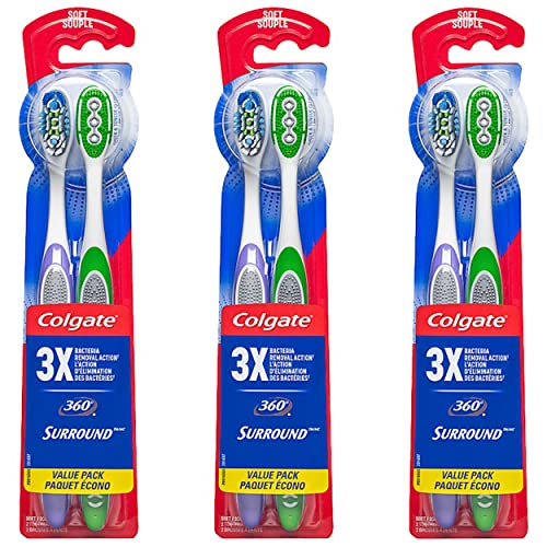 Colgate 360 Surround Manual Toothbrushes with Tongue and Cheek Cleaner, 6 Count