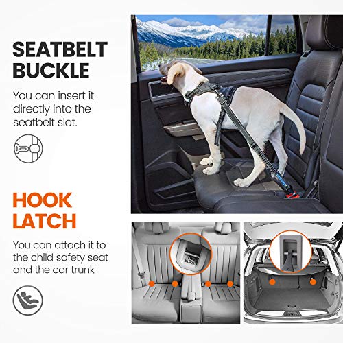 IOKHEIRA Dog Seatbelt, Updated Adjustable Harness Reflective Bungee Dog Car Seat Belt with Aviation Aluminum Alloy Rotatable Carabiner, Hook & Buckle