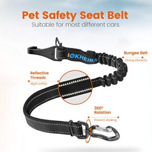 IOKHEIRA Dog Seatbelt, Updated Adjustable Harness Reflective Bungee Dog Car Seat Belt with Aviation Aluminum Alloy Rotatable Carabiner, Hook & Buckle