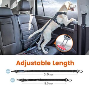 IOKHEIRA Dog Seatbelt, Updated Adjustable Harness Reflective Bungee Dog Car Seat Belt with Aviation Aluminum Alloy Rotatable Carabiner, Hook & Buckle