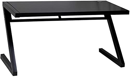 TY ARTS & CULTURE 55'' Z Shape Computer Desk Tempered Glass Table Modern Office Desk Gaming Desk Study Writing Desk Workstation for Home Office USB Accessory Attribute Multi Functional Black Desk