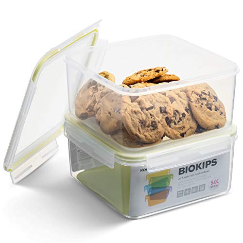 Komax Biokips Large Food Storage Container (169 oz.) Airtight Cookie Container Suitable for Cookies, Chips, Flour, Bulk or Dry Food | Space Saving Shape, Stackable, BPA Free