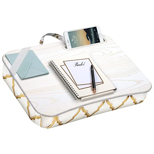 LAPGEAR Designer Lap Desk with Phone Holder and Device Ledge - Gold Quatrefoil - Fits up to 15.6 Inch Laptops - Style No. 45416