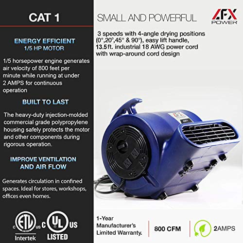 AFX POWER CAT 1 Air Mover Blower Carpet Dryer Floor Fan, for Restoration and Janitorial Use, to Clean and Dry Water Spills, Leaks or Floods (1/5 HP)