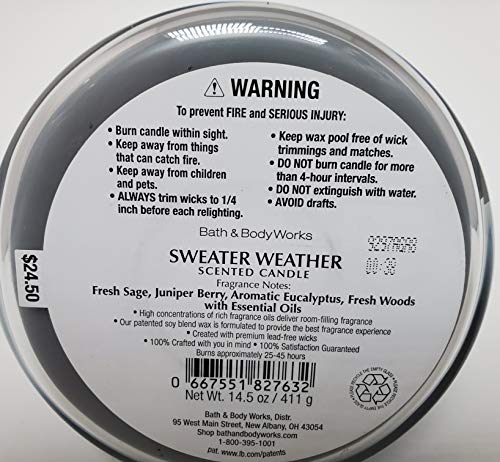 White Barn Bath & Body Works Sweater Weather Candle Scented 3-Wick 14.5 oz