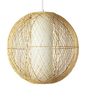 Globe Electric 61014 1-Light Pendant, Natural Rattan Shade, White Inner Fabric Shade, Designer White Cloth Cord, Bulb Included