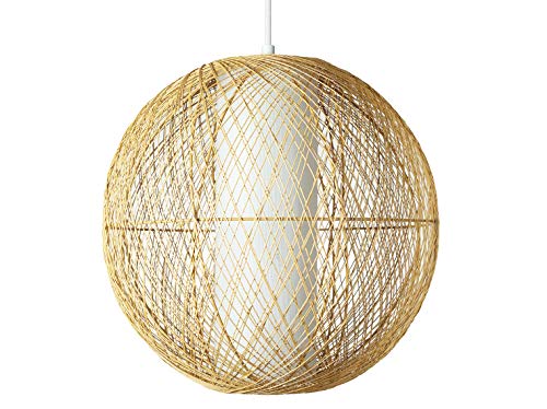 Globe Electric 61014 1-Light Pendant, Natural Rattan Shade, White Inner Fabric Shade, Designer White Cloth Cord, Bulb Included